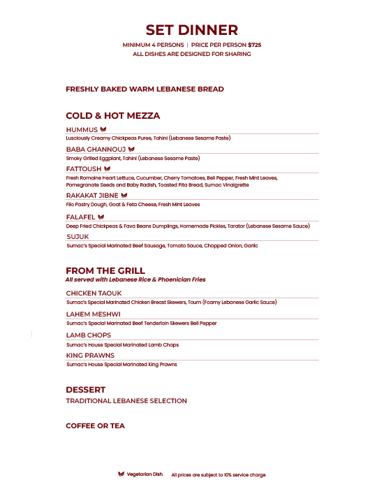 SET DINNER – Sumac Restaurant & Lounge